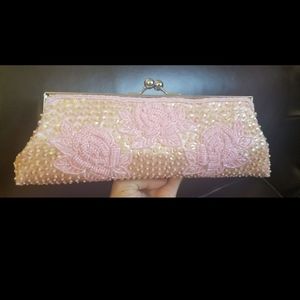 Bags | Embellished Beaded Sequin Pink Clutch Party Purse Rose Design ...